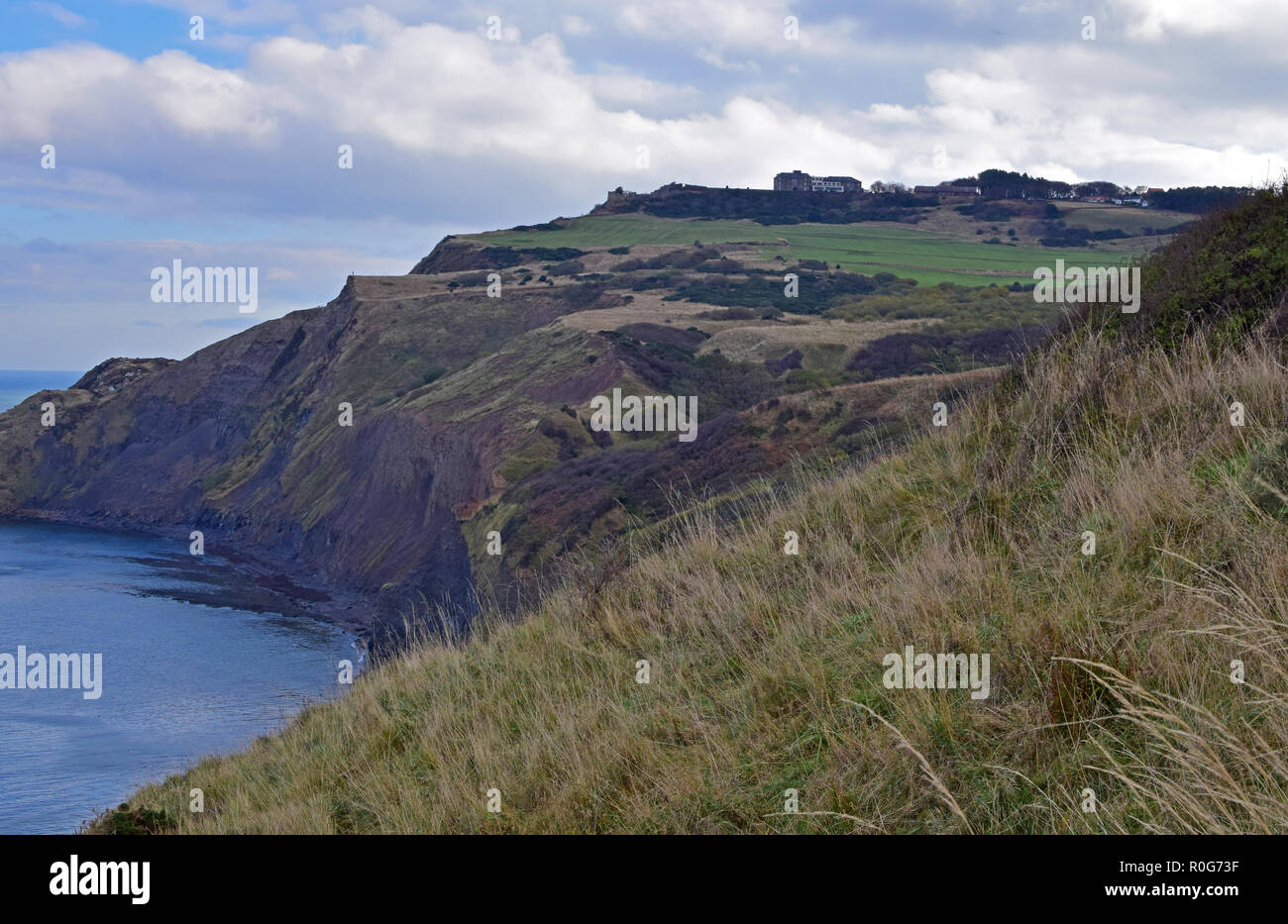 Looking towards Ravenscar from cliff top walk from Robin Hoods Bay ...