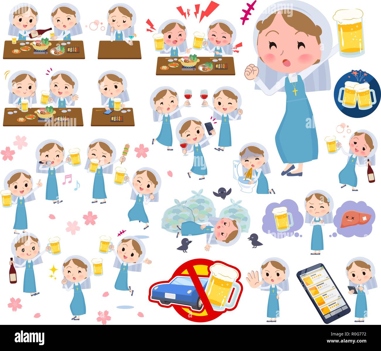 A set of Nun women related to alcohol.There is a lively appearance and ...