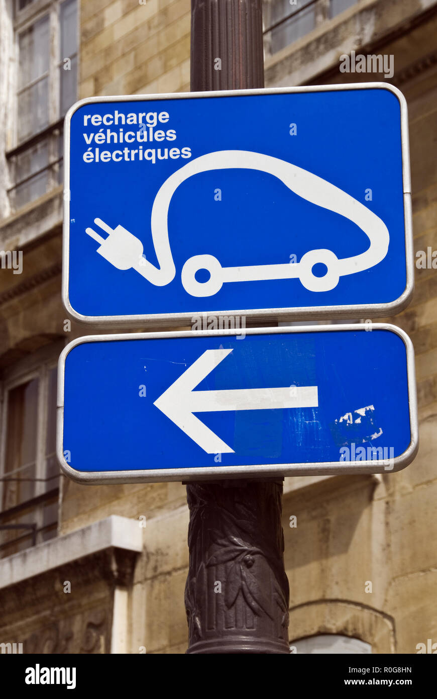 Signs for an electric car charging station near the Pantheon, in the ...