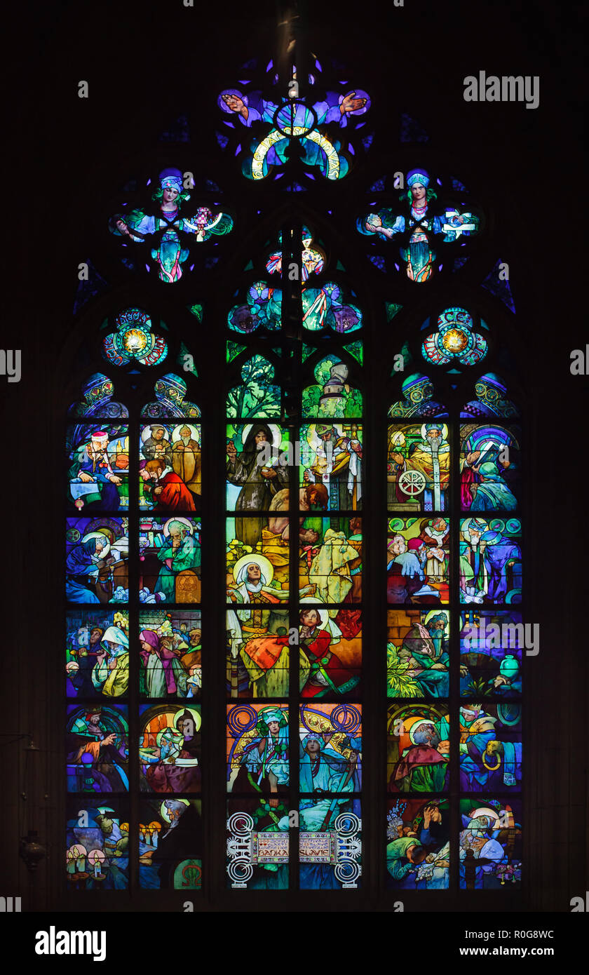 Stained-glass window designed by Czech Art Nouveau artist Alfons Mucha ...