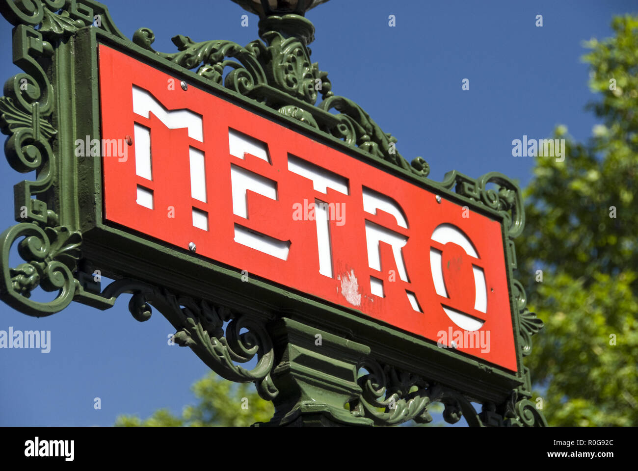 A colorful Metro (subway) sign and lamp on the Boulevard Saint-Germain ...
