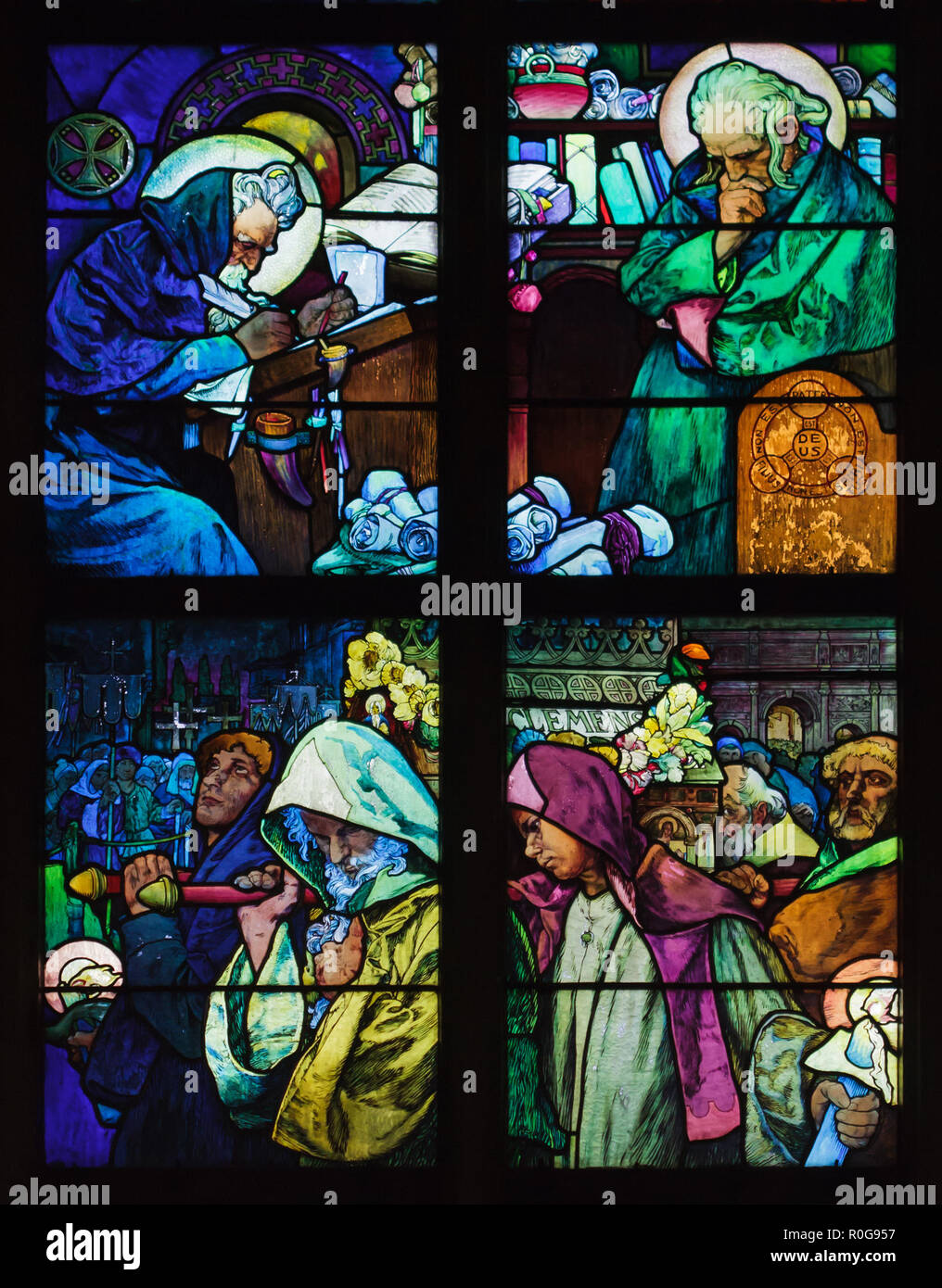 Detail of the stained-glass window designed by Czech Art Nouveau artist ...