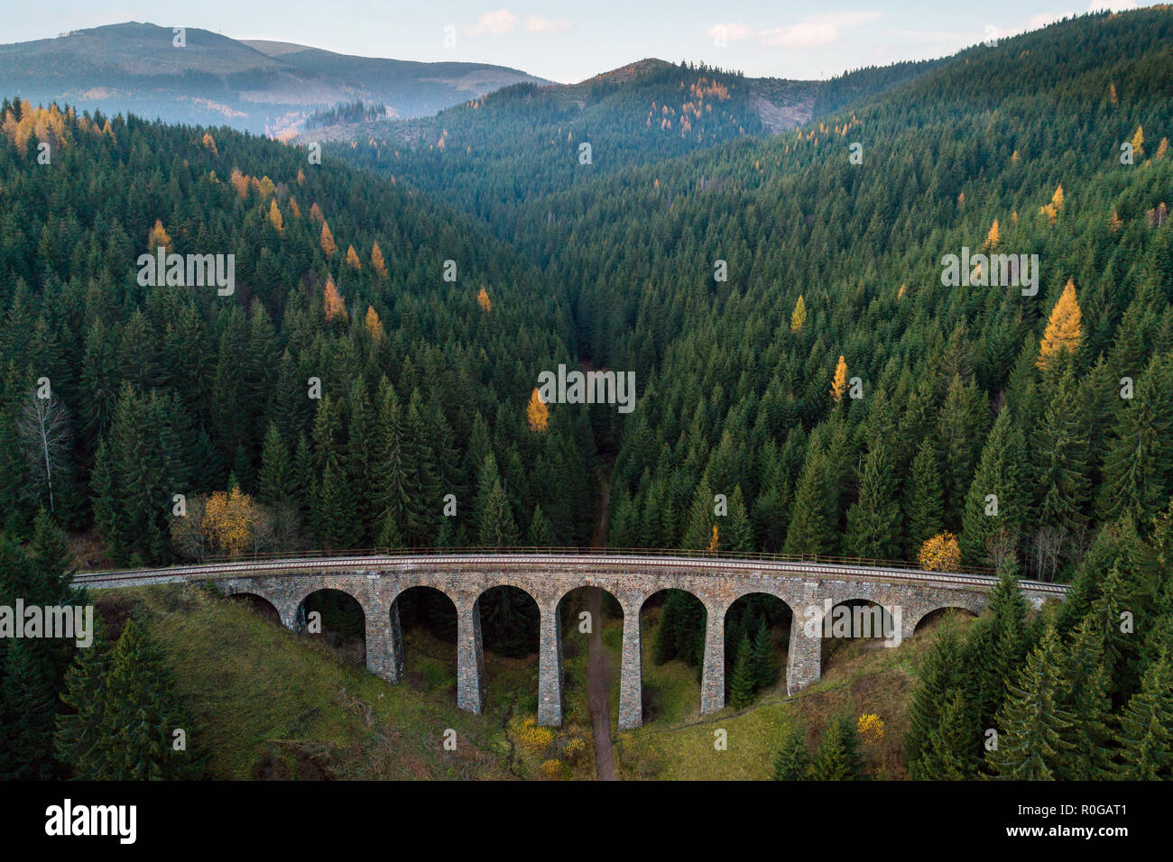 Chmarossky viaduct goes through pine forest near village Telgart ...