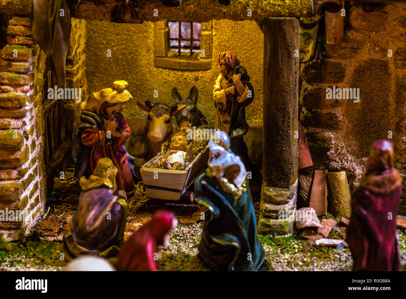 Baby Jesus, Saint Joseph and the Blessed Virgin Mary in Nativity Scene ...