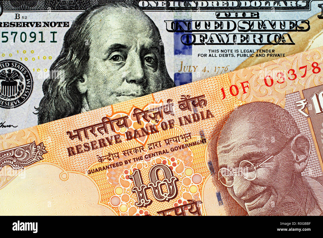 Indian rupee note american dollar hi-res stock photography and images ...