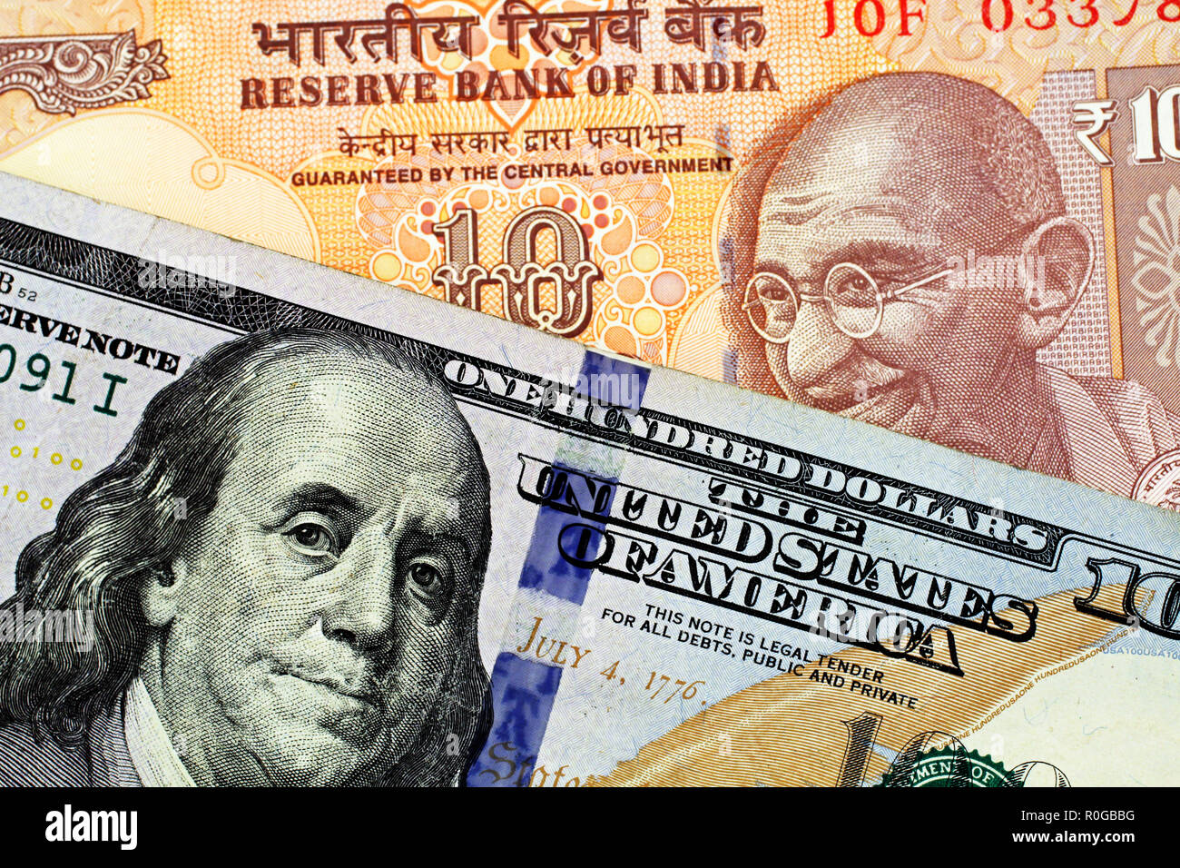 Indian rupee note american dollar hi-res stock photography and images ...