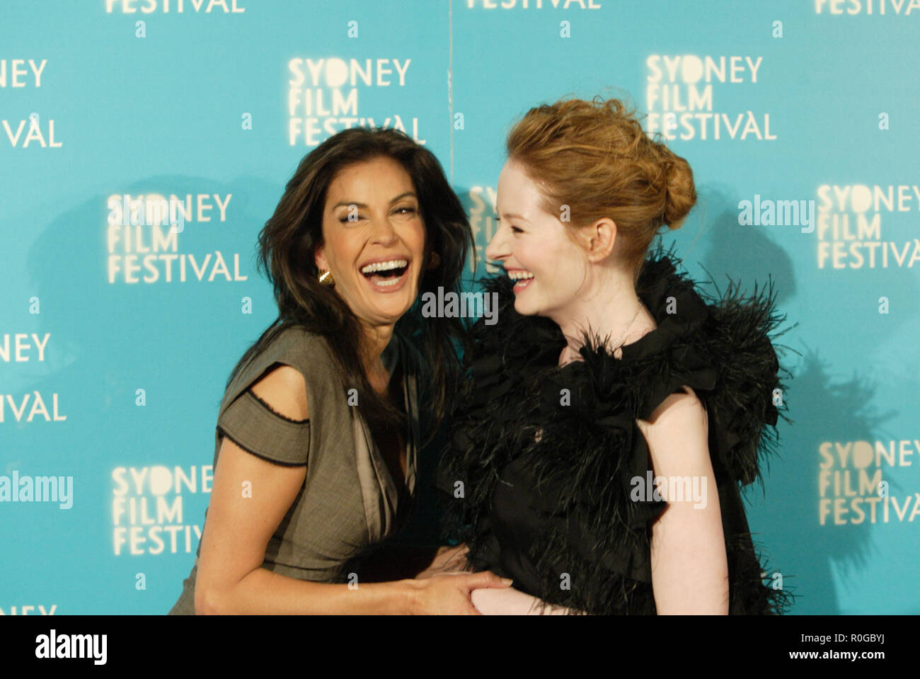 Teri Hatcher attends the premiere of 'Coraline' with Miranda Otto as ...