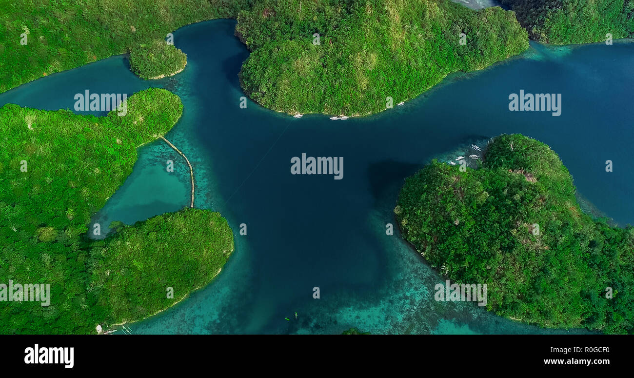 Aerial view of Sugba lagoon. Beautiful landscape with blue sea lagoon ...