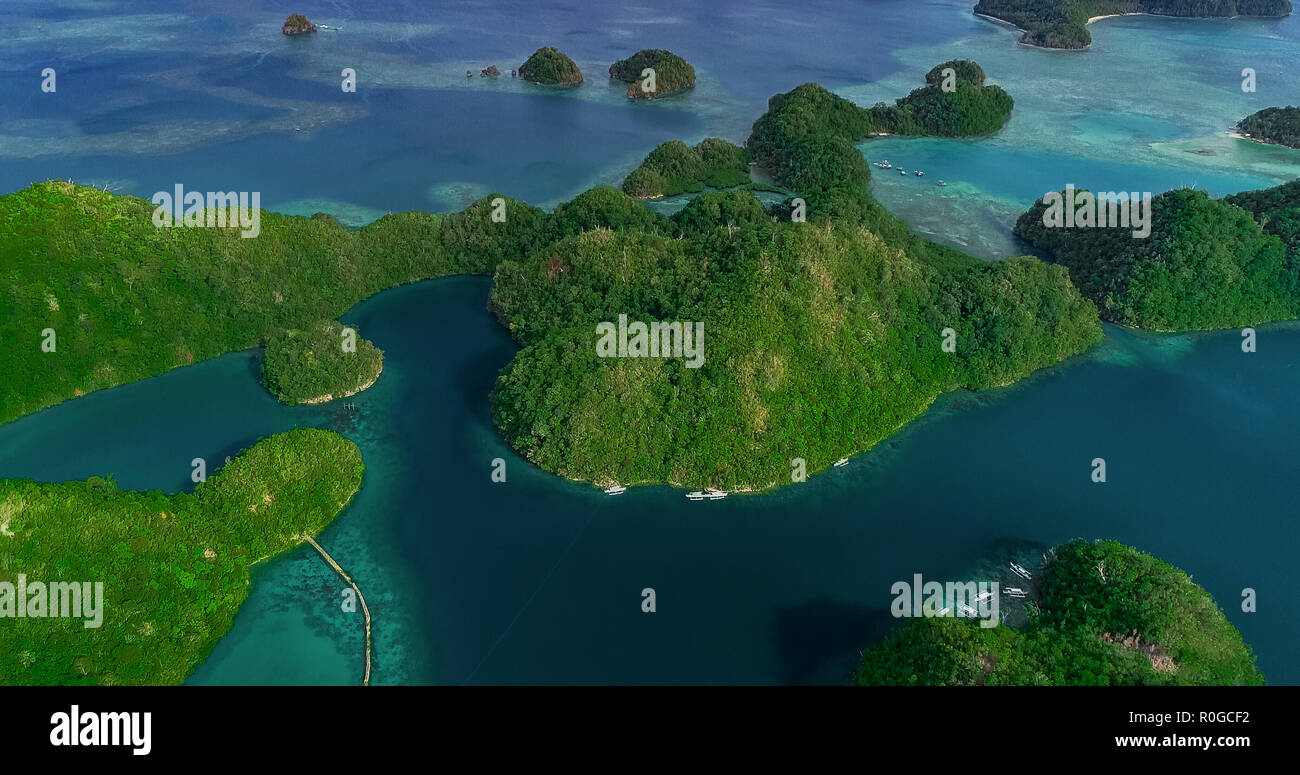 Aerial view of Sugba lagoon. Beautiful landscape with blue sea lagoon ...