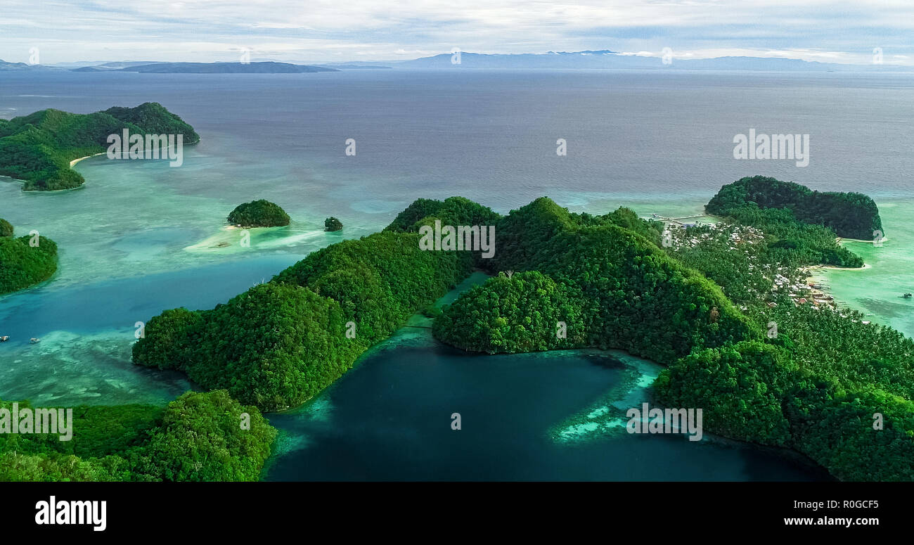 Aerial view of Sugba lagoon. Beautiful landscape with blue sea lagoon ...
