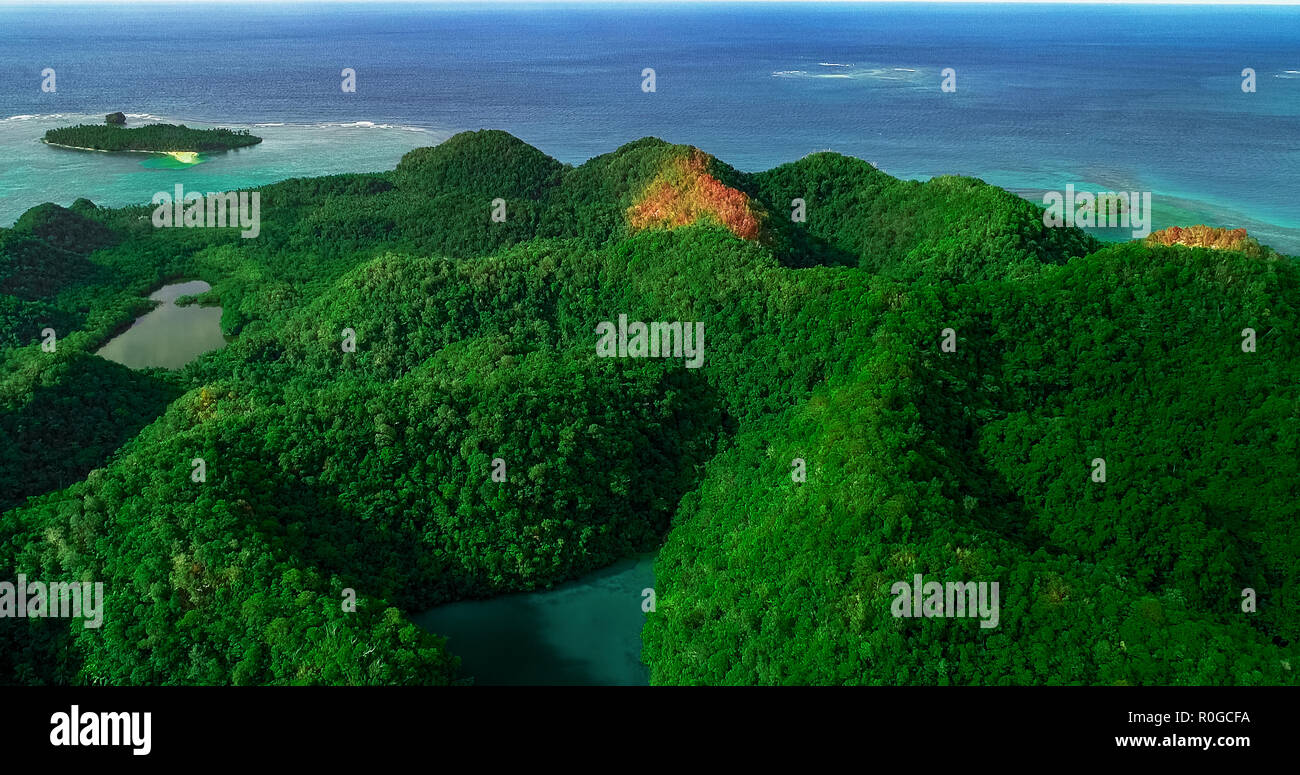Aerial view of Sugba lagoon. Beautiful landscape with blue sea lagoon ...