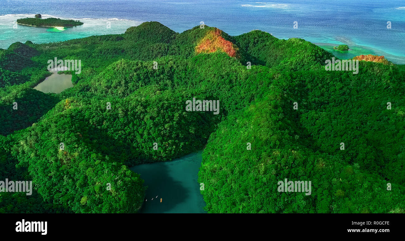 Aerial view of Sugba lagoon. Beautiful landscape with blue sea lagoon ...