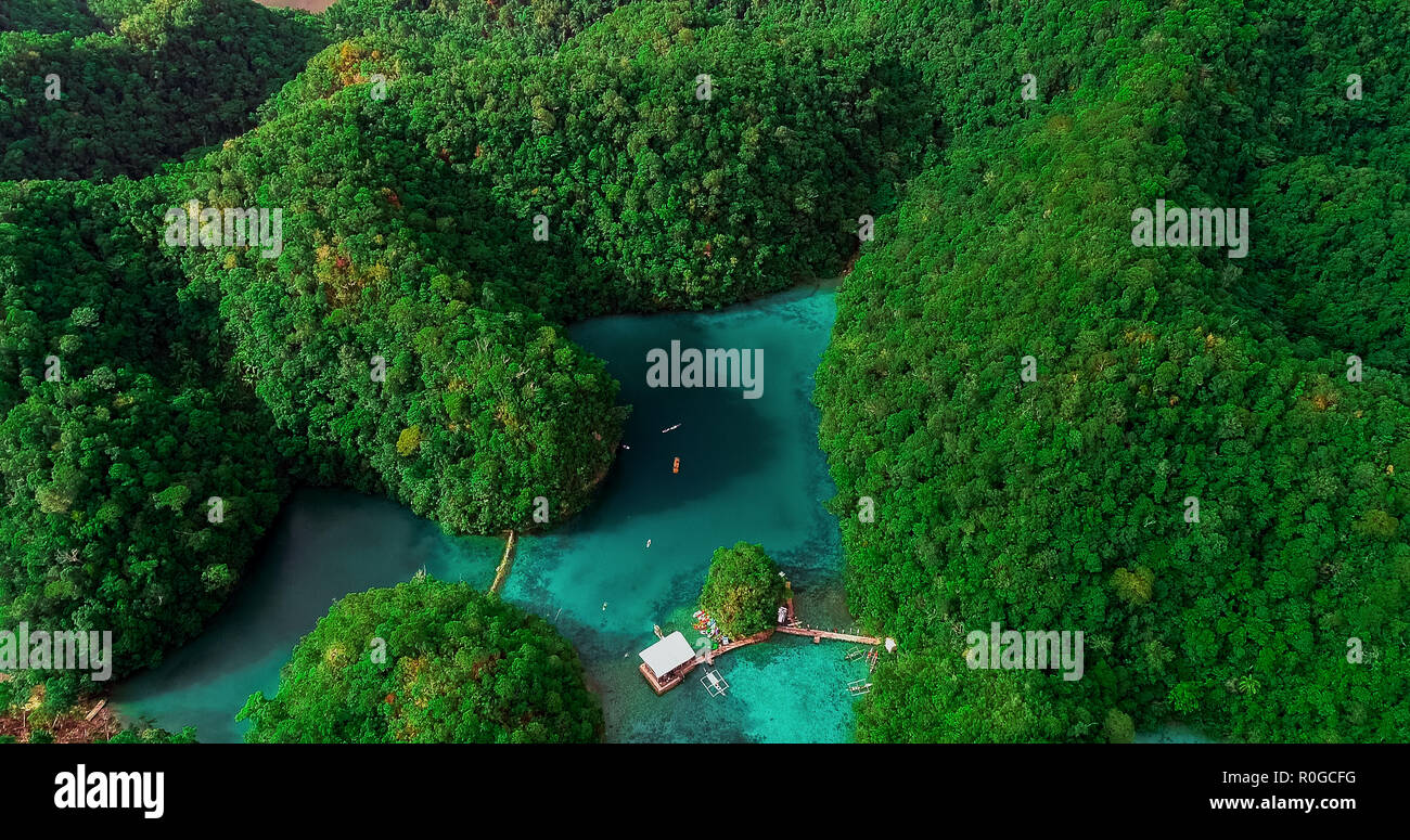 Aerial view of Sugba lagoon. Beautiful landscape with blue sea lagoon ...