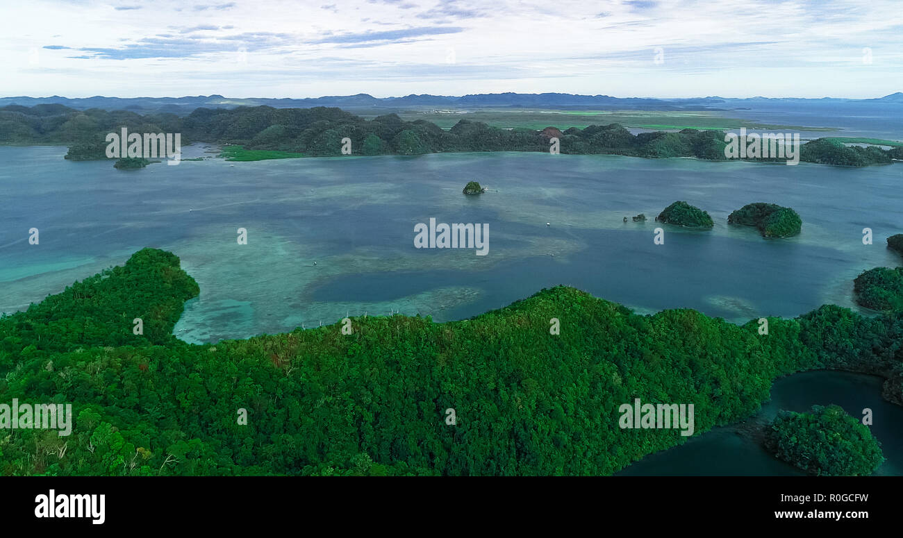 Aerial view of Sugba lagoon. Beautiful landscape with blue sea lagoon ...