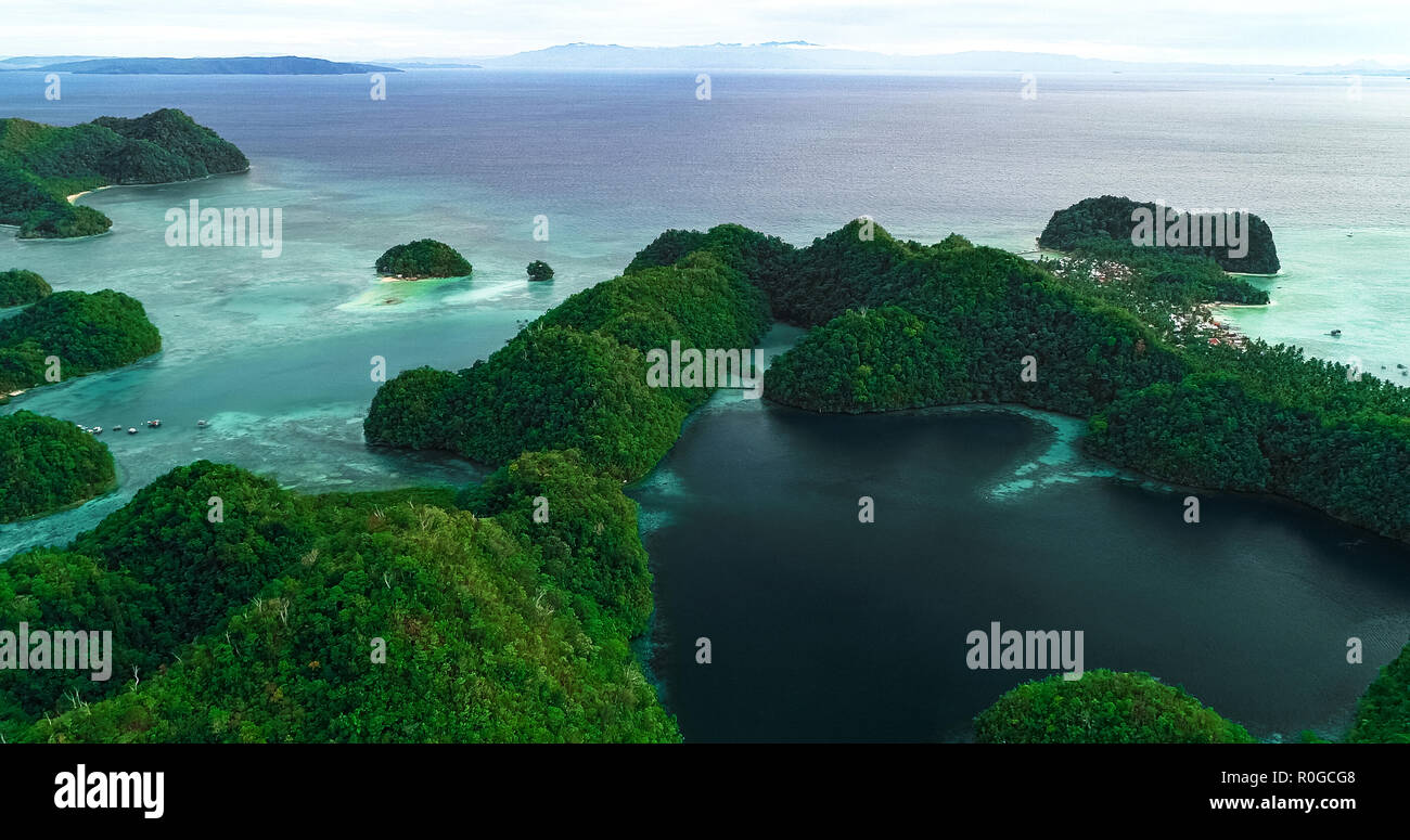 Aerial view of Sugba lagoon. Beautiful landscape with blue sea lagoon ...