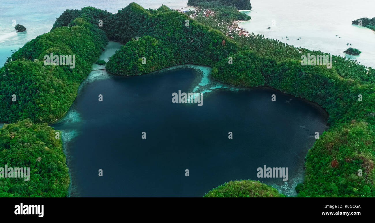 Aerial view of Sugba lagoon. Beautiful landscape with blue sea lagoon ...