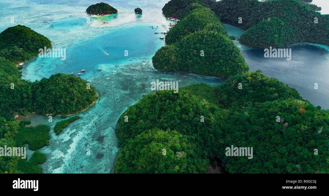 Aerial view of Sugba lagoon. Beautiful landscape with blue sea lagoon ...