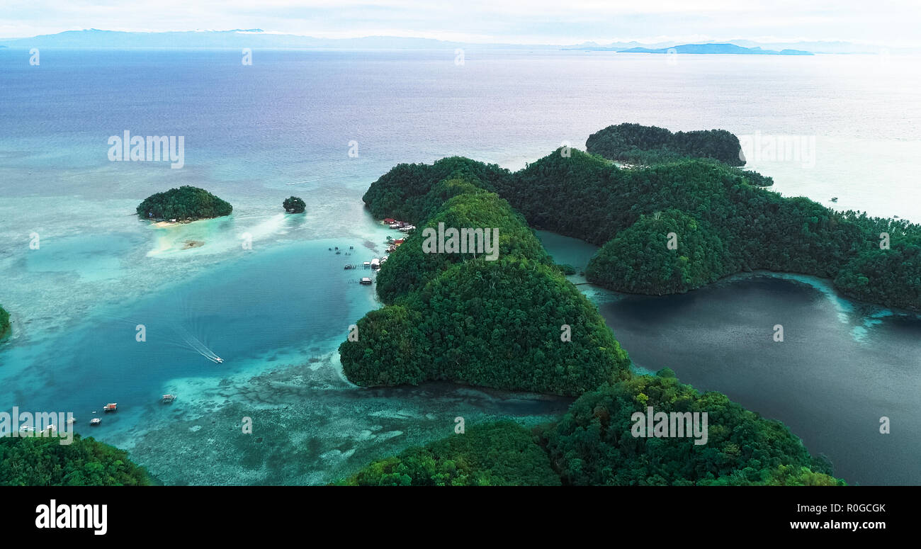 Aerial view of Sugba lagoon. Beautiful landscape with blue sea lagoon ...