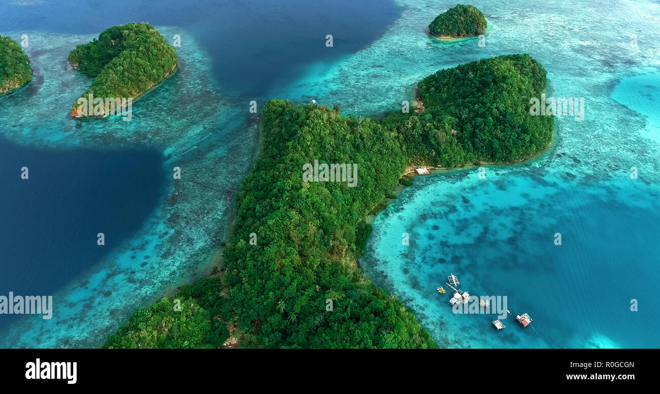 Aerial view of Sugba lagoon. Beautiful landscape with blue sea lagoon ...