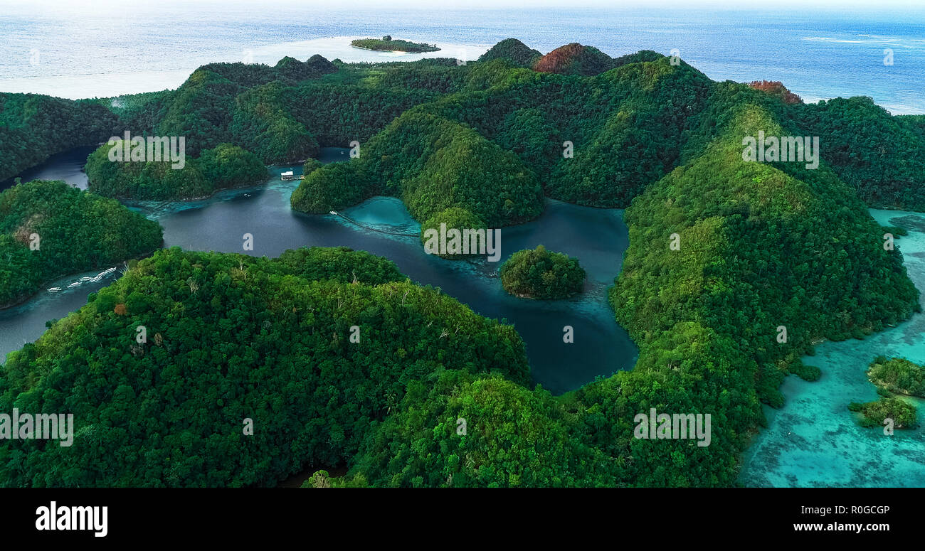 Aerial view of Sugba lagoon. Beautiful landscape with blue sea lagoon ...