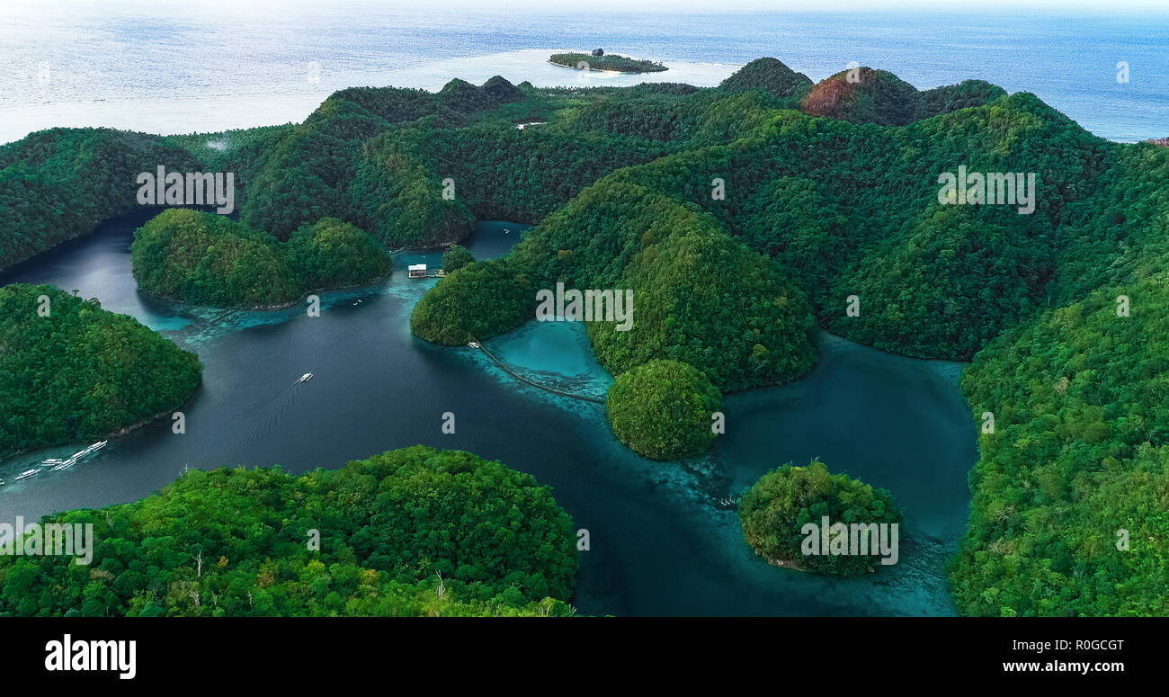 Aerial view of Sugba lagoon. Beautiful landscape with blue sea lagoon ...