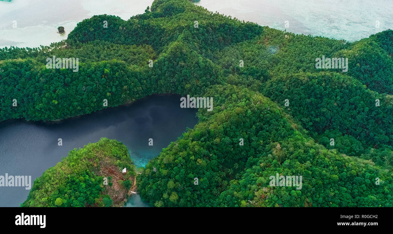 Aerial view of Sugba lagoon. Beautiful landscape with blue sea lagoon ...