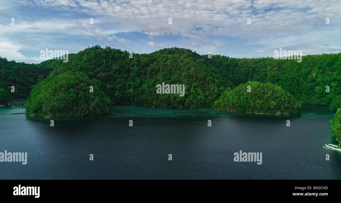 Aerial view of Sugba lagoon. Beautiful landscape with blue sea lagoon ...