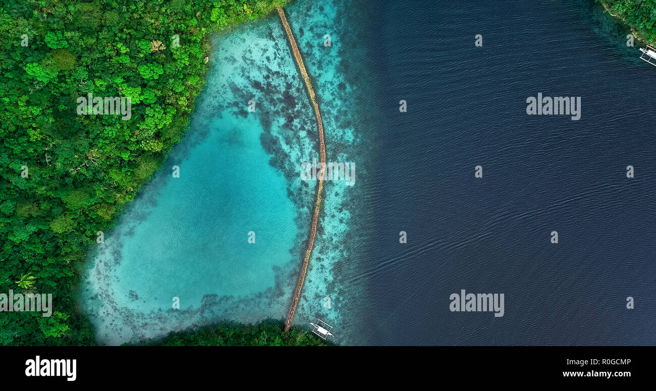 Aerial view of Sugba lagoon. Beautiful landscape with blue sea lagoon ...