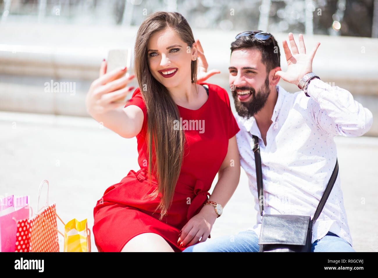 Shopping In The City Romantic Couple Having Fun On The Macedonian