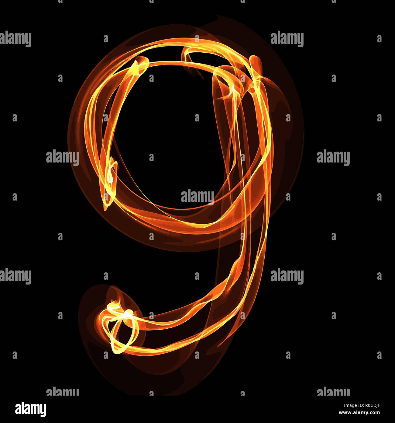 number 9 in fire illustration on black background Stock Vector Image ...