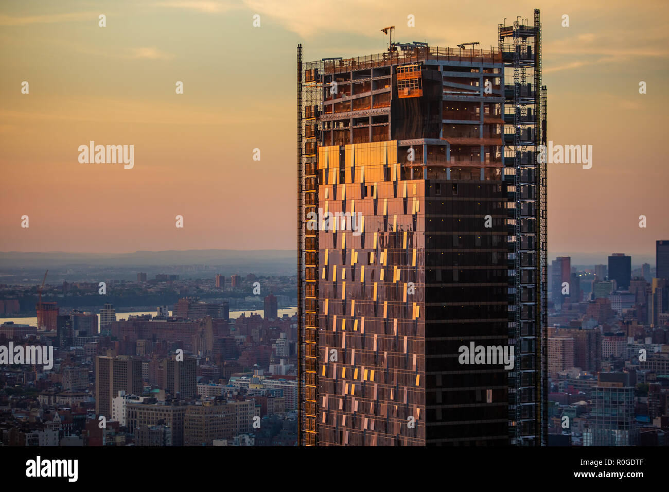 New York city buildings at sunset aerial view Stock Photo - Alamy