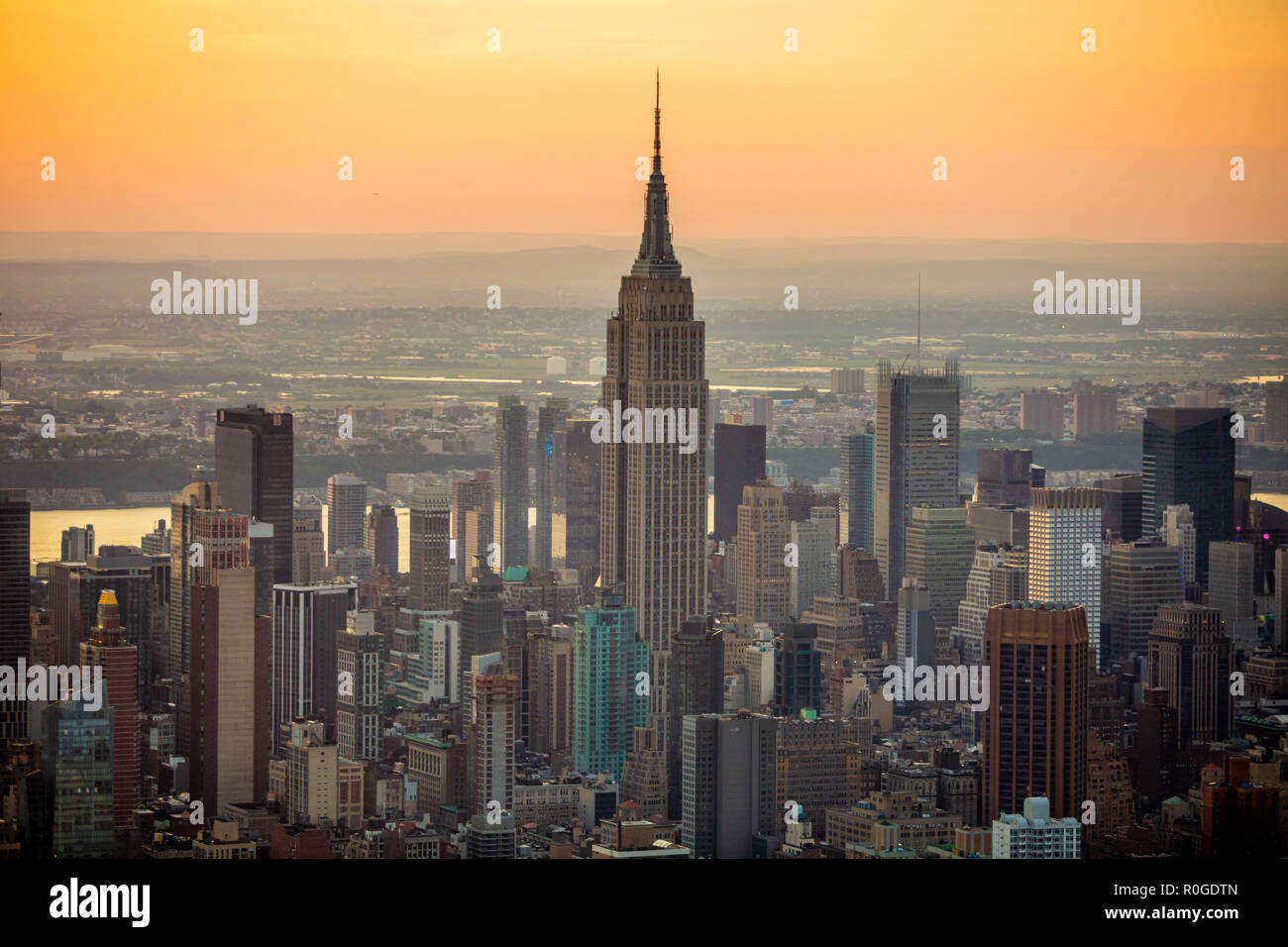 New York city buildings at sunset aerial view Stock Photo - Alamy