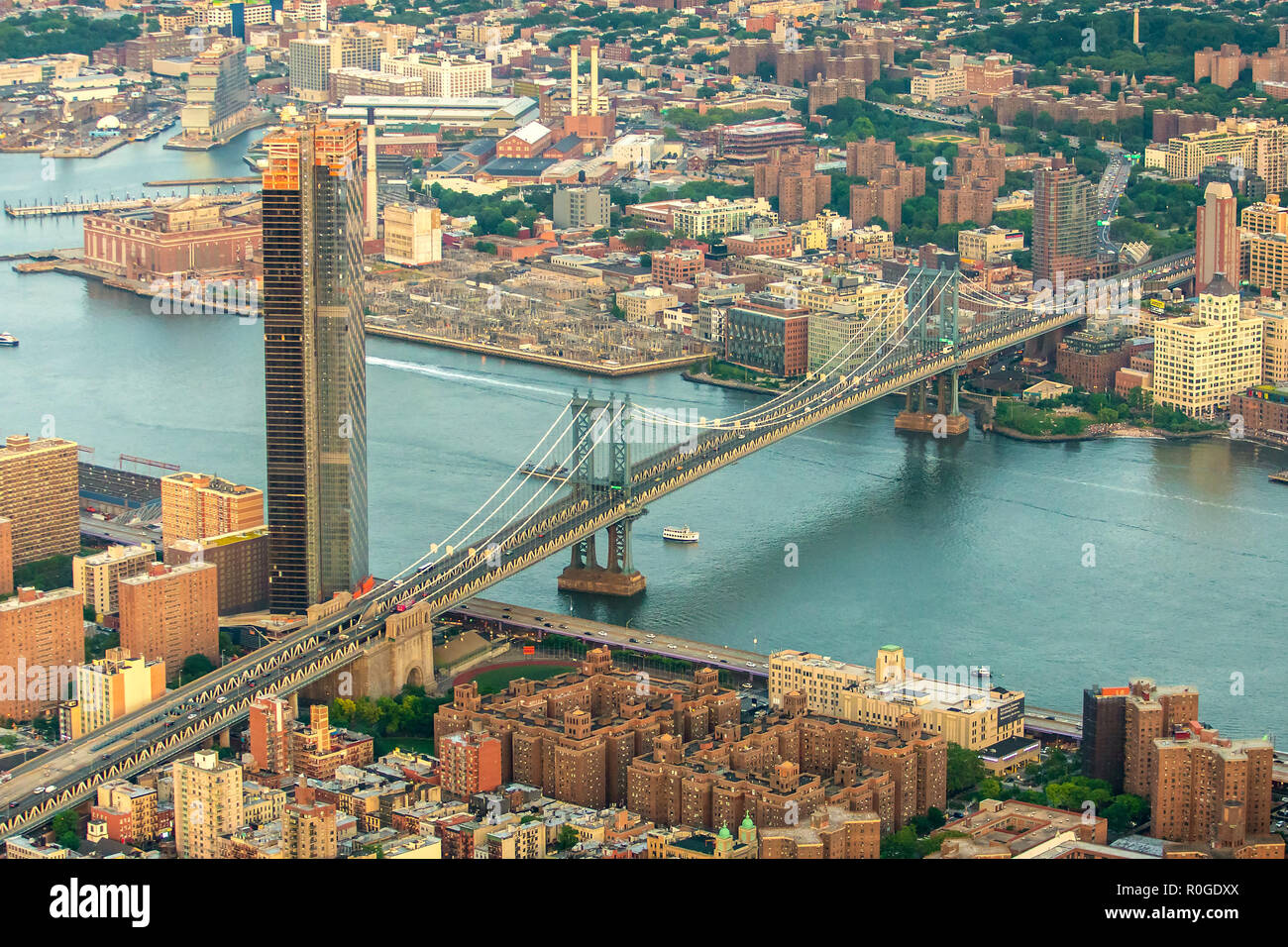 Aerial view of Brooklyn and Manhattan bridges from helicopter Stock ...