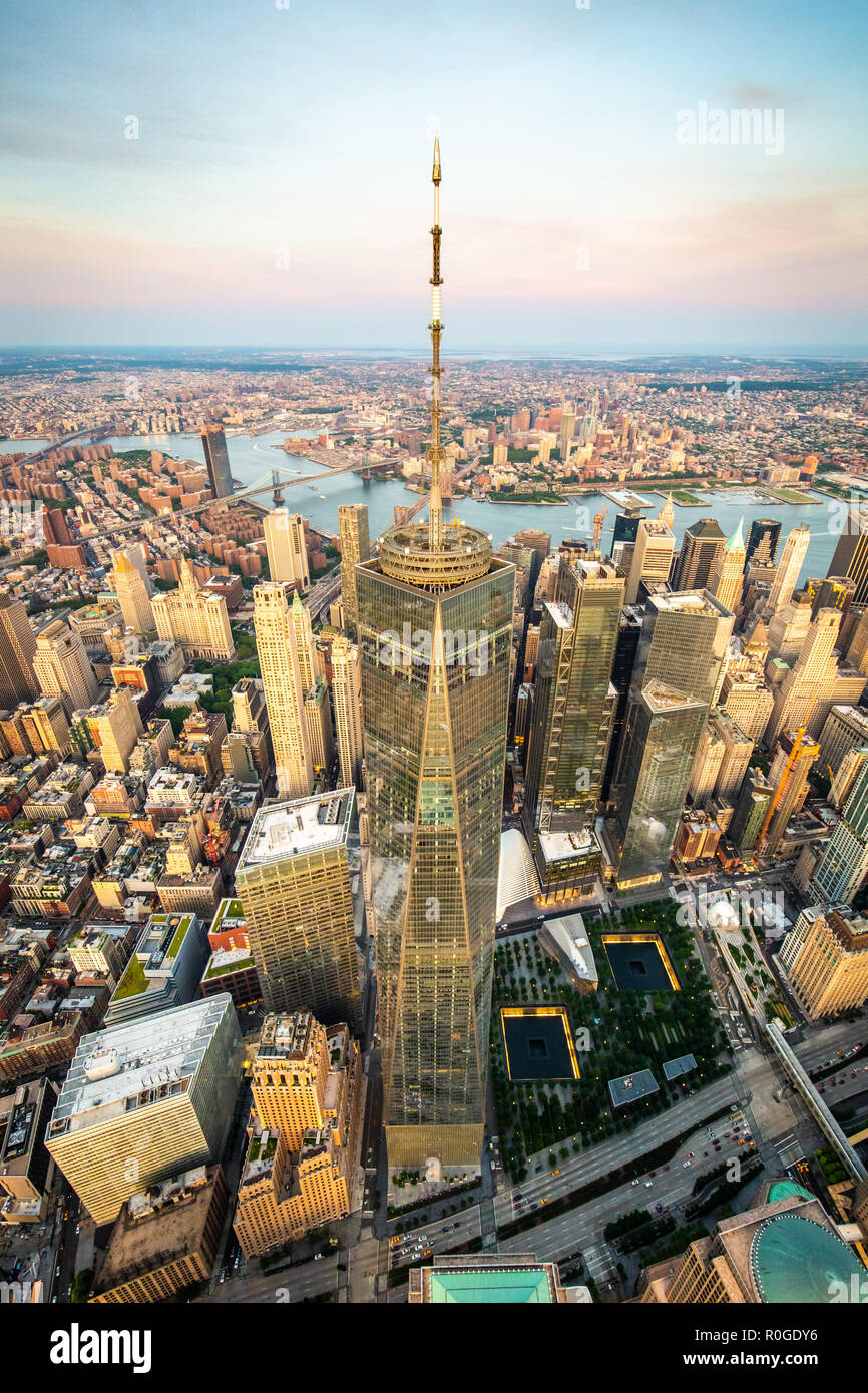 Lower Manhattan and Financial District skyline aerial view, New York ...