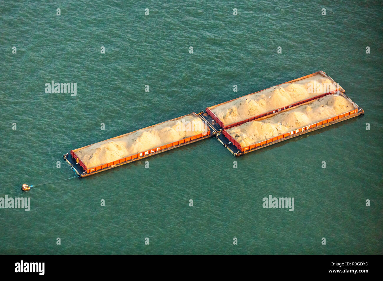 Sea barge with sand after harvesting ready for transportation Stock ...