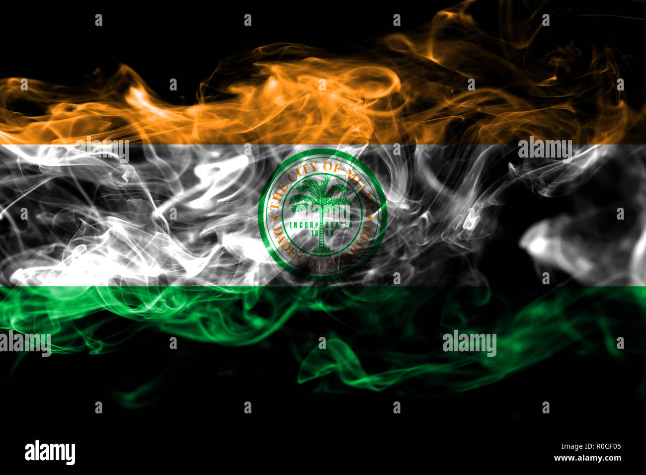 Miami city smoke flag, Florida State, United States Of America Stock ...