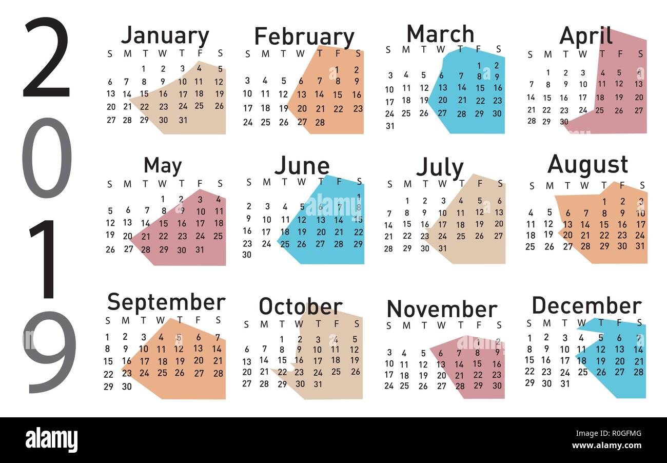 Calendar for 2019 vector illustration Stock Vector Image & Art - Alamy