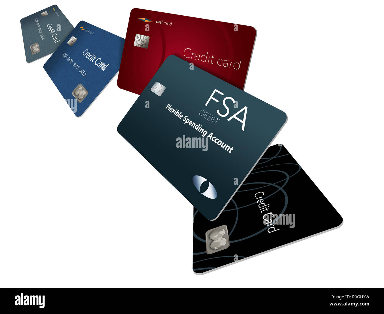 Here is a Flexible Spending Account debit card shown with credit cards ...