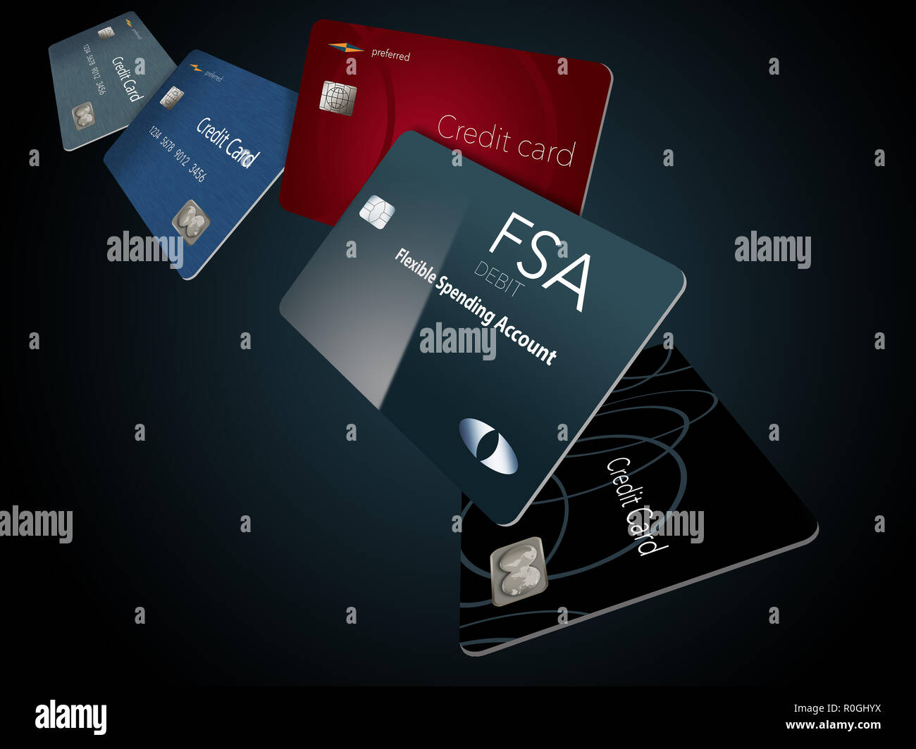 Here is a Flexible Spending Account debit card shown with credit cards ...