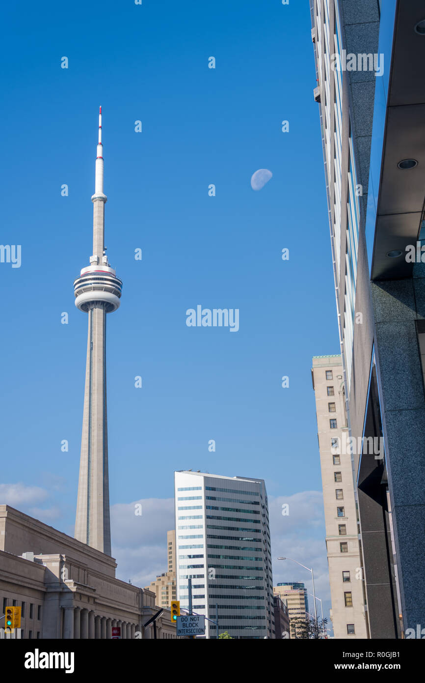 The Iconic CN Tower and Moon, Downtown Toronto, Canada Stock Photo - Alamy
