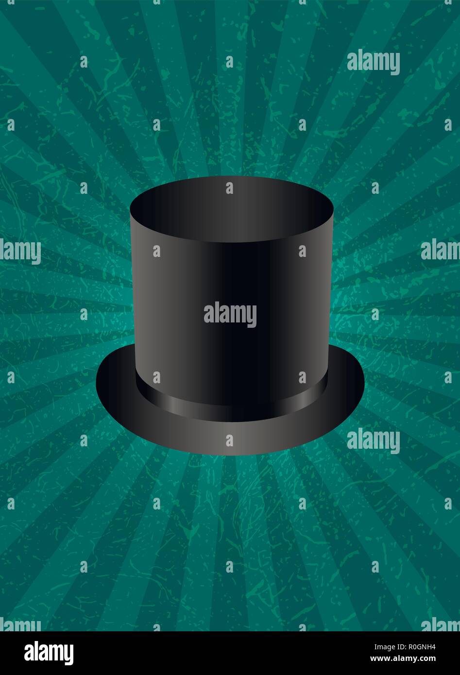 Top Hat. Green background with center rays, grunge texture Stock Vector ...