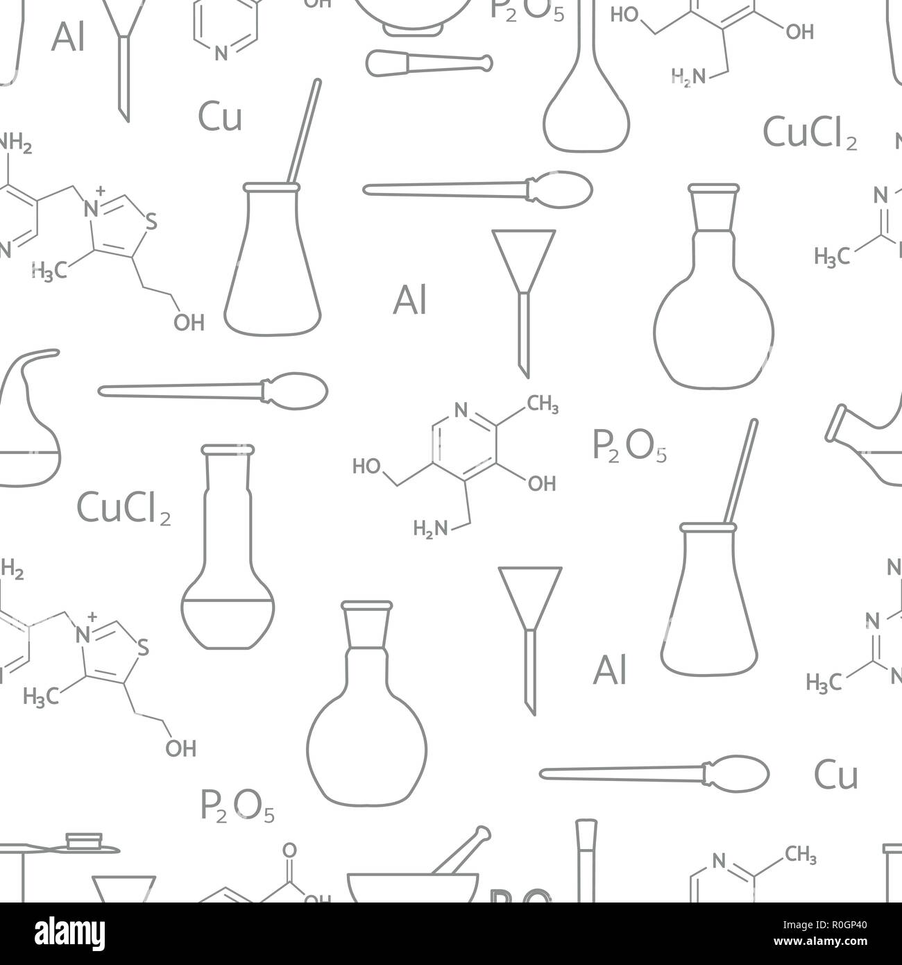 Scientific vector seamless pattern with flasks, test tubes, beakers ...