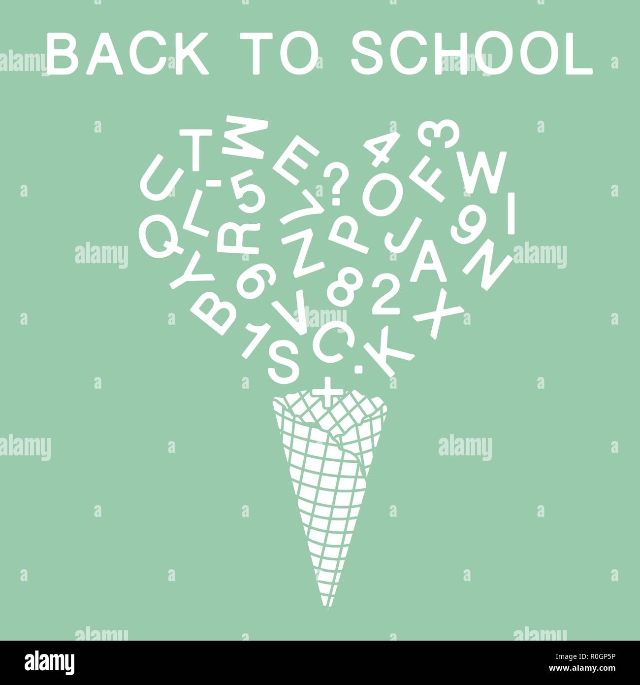 Back to school. Vector illustration with ice cream cone, letters ...