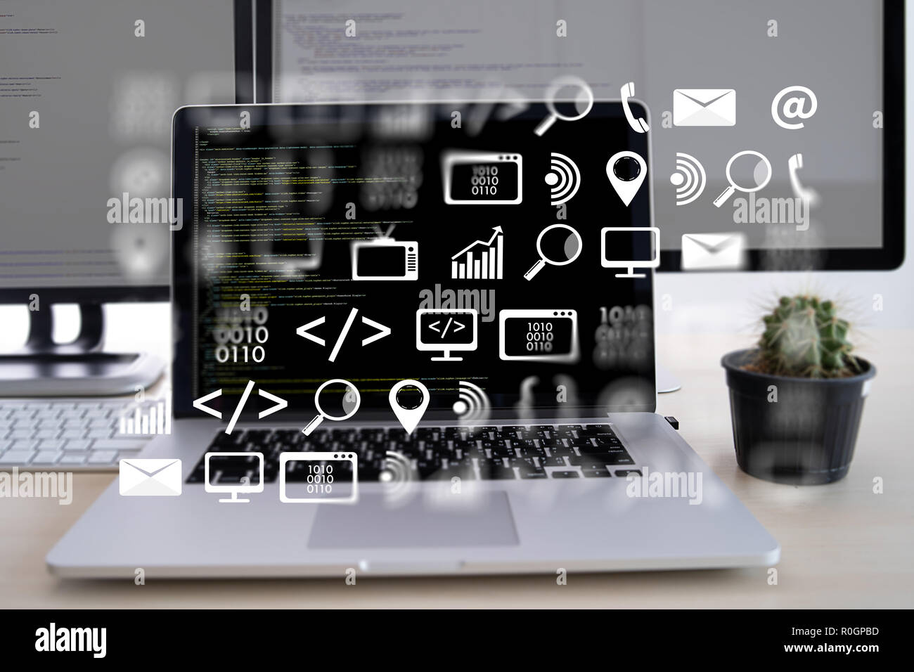 Man Work Coding Software Developer Programmer Is Coding On A Desktop