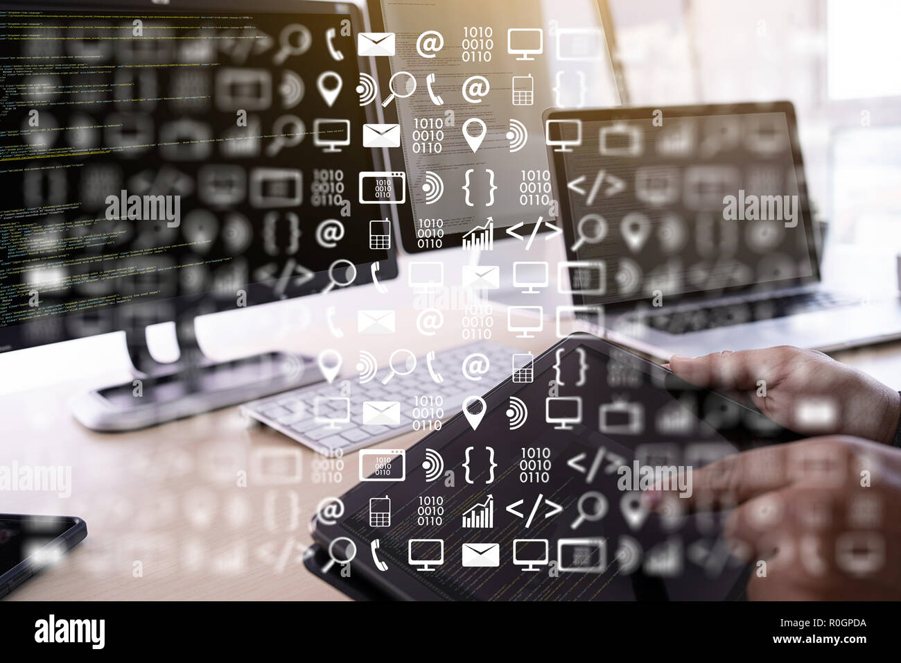 Man Work Coding Software Developer Programmer Is Coding On A Desktop