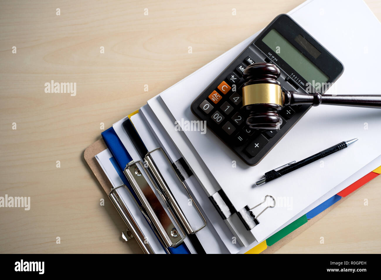 Judge hammer and business report papers, important documents Stock ...