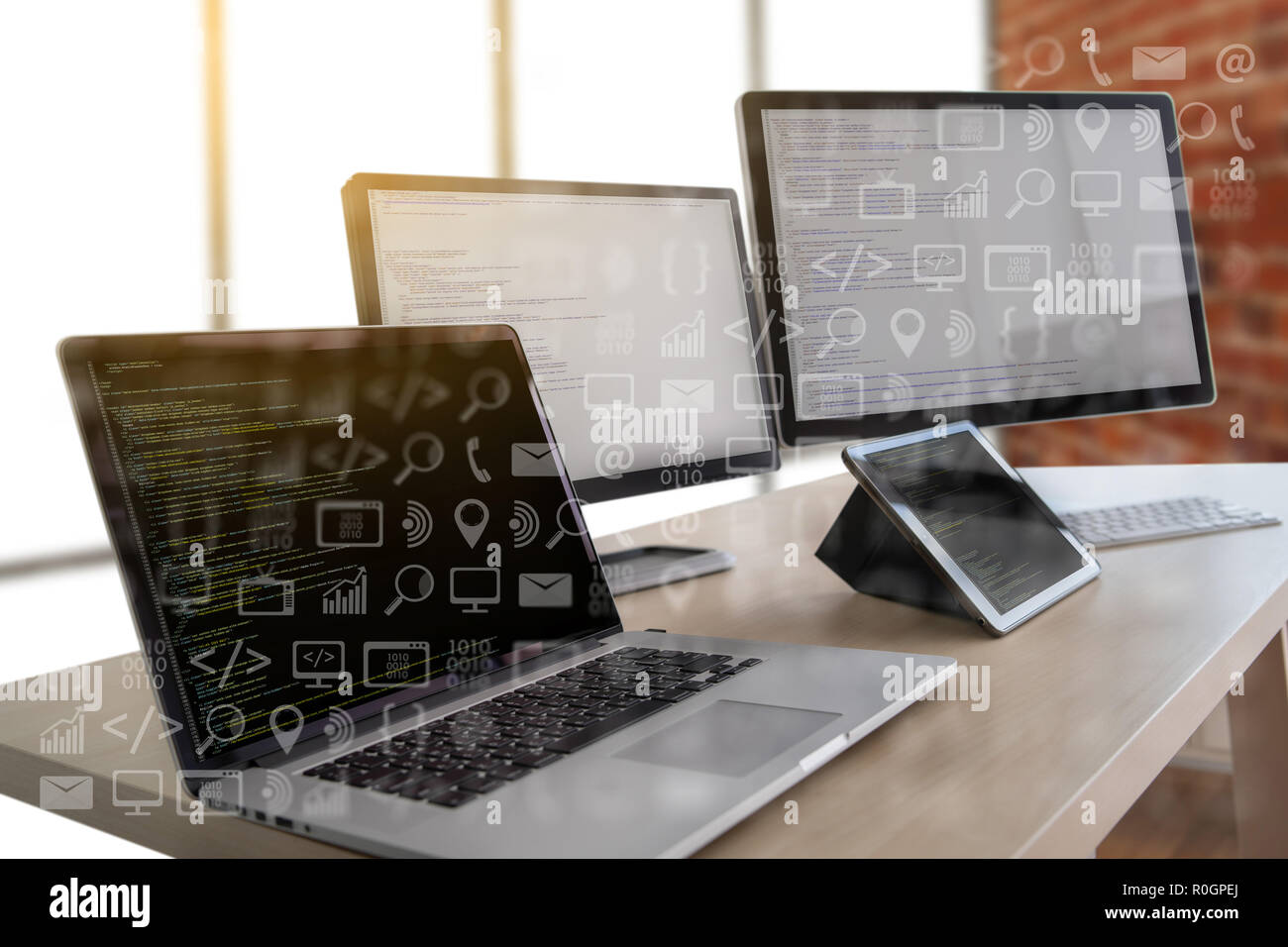 Man Work Coding Software Developer Programmer Is Coding On A Desktop