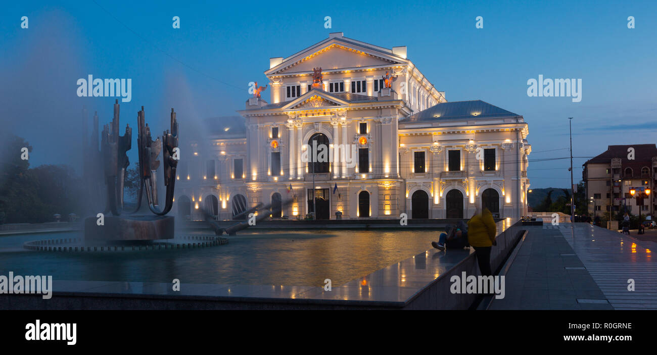 Twilight cityscape of Drobeta Turnu-Severin with Culture Palace and ...