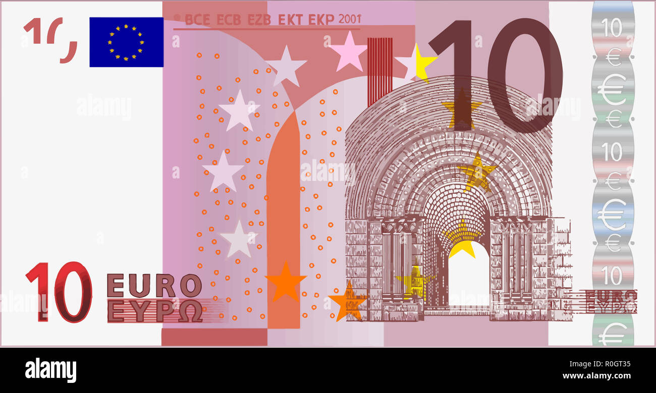 euro bill cash currency ten note illustration Stock Photo - Alamy