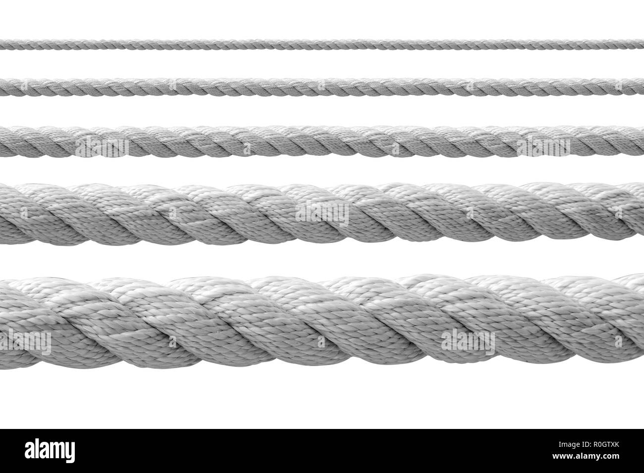 collection of various ropes string on white background Stock Photo - Alamy